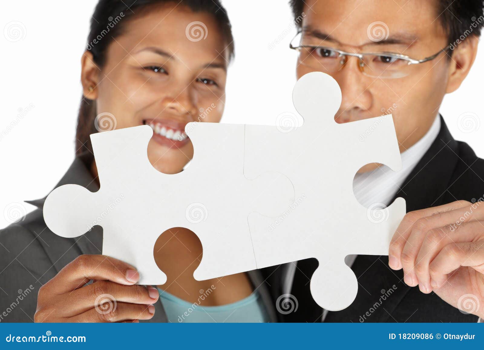 Two Businesspeople Sucessfuly Connect the Puzzle Stock Photo - Image of ...