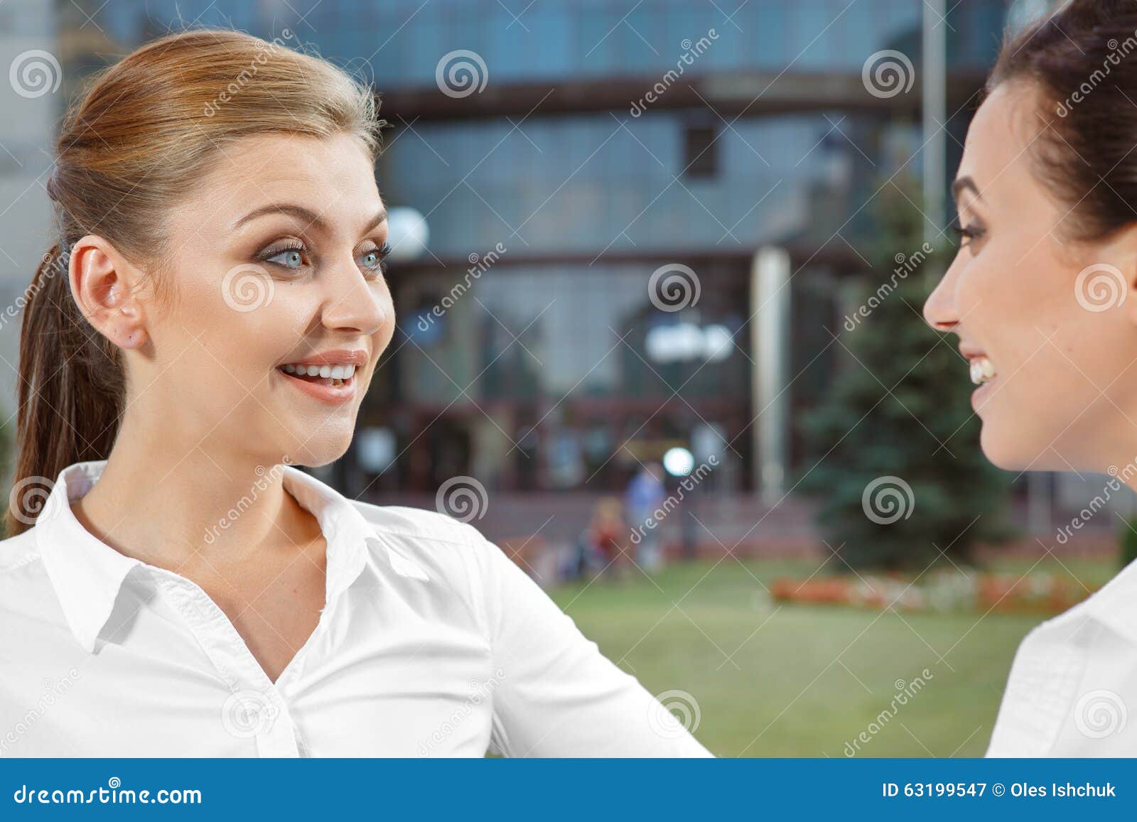 Two Businesswomen Having a Friendly Conversation Stock Image - Image of ...