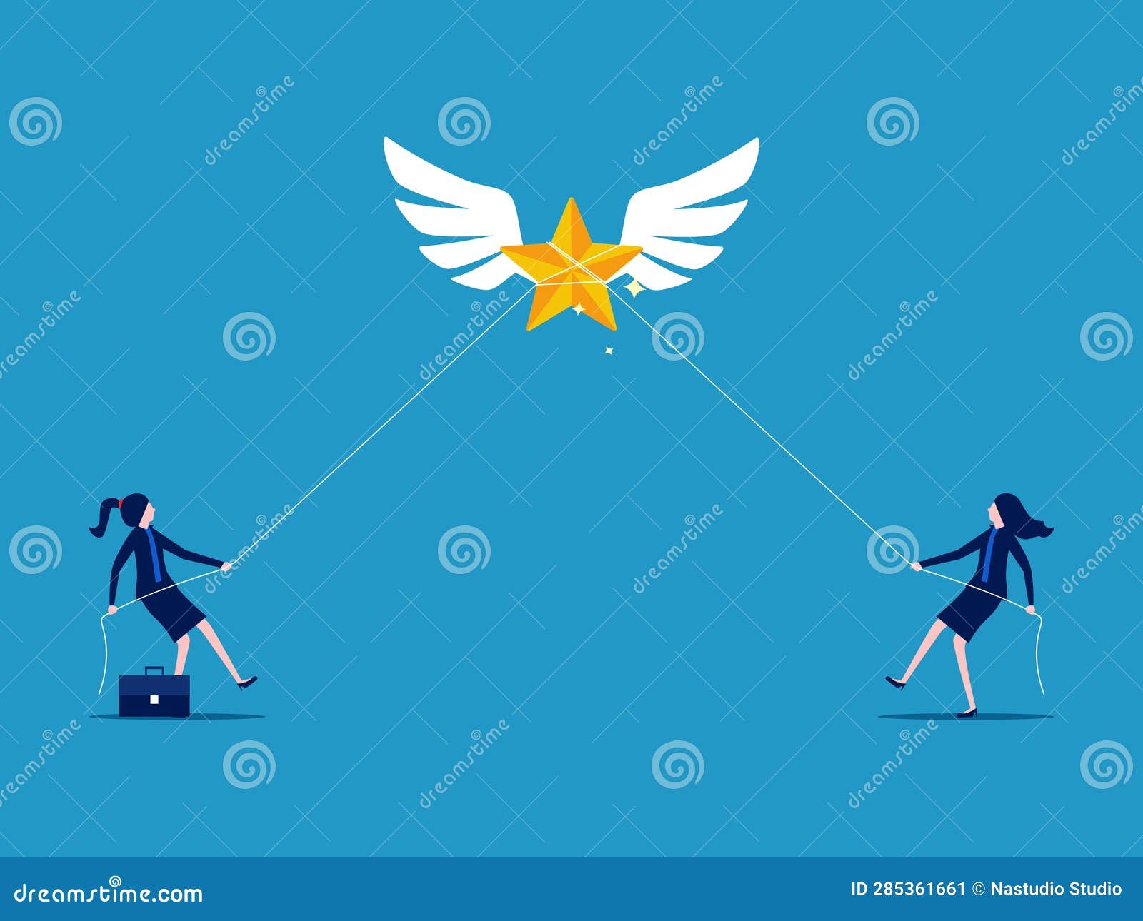 Two Businesswomen Help Pull Stars. the Competition Was Successful Stock ...