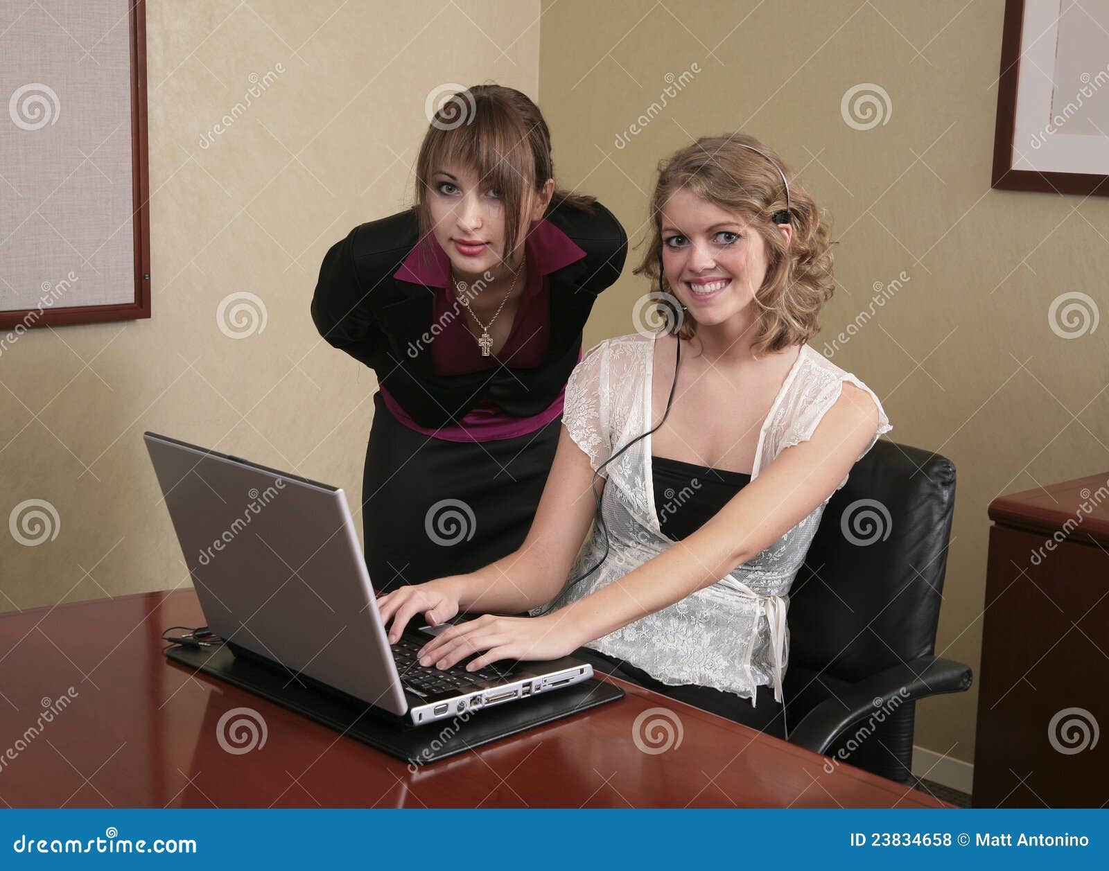 Two Businesswomen Working on a Computer Stock Photo - Image of happy ...