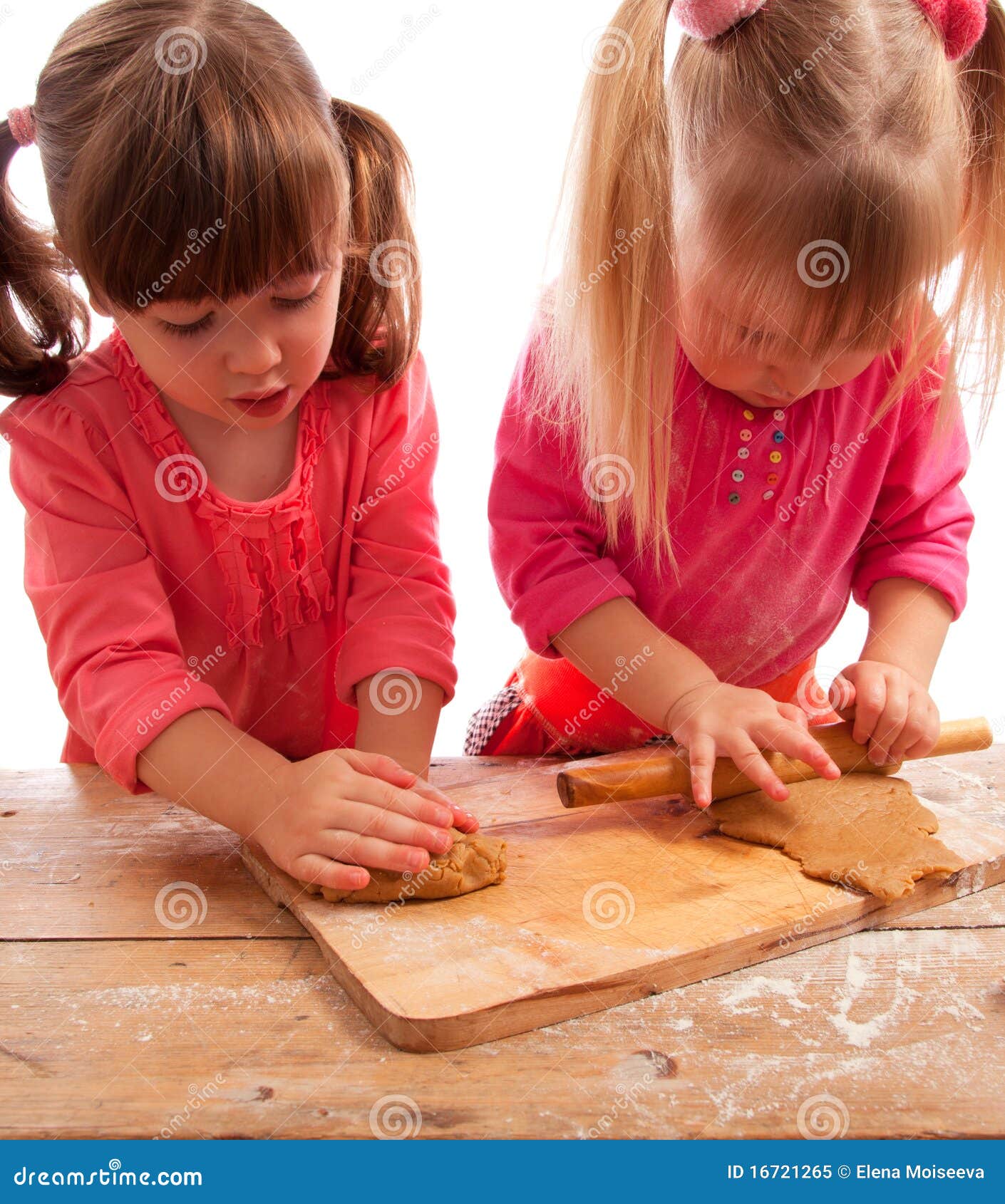 Two Busy Little Girls Kneading and Rolling Stock Image - Image of flour ...