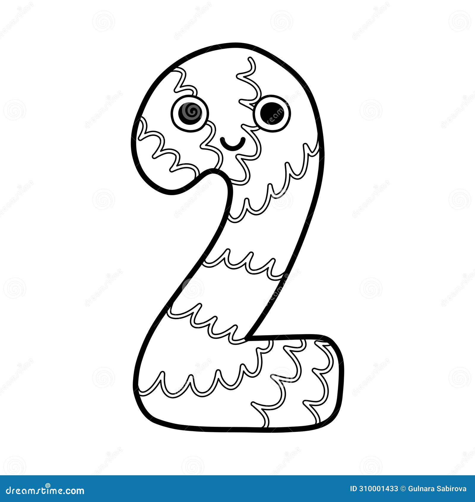 Cute Number Two Character for Kids in Outline. Leaning Numbers for ...