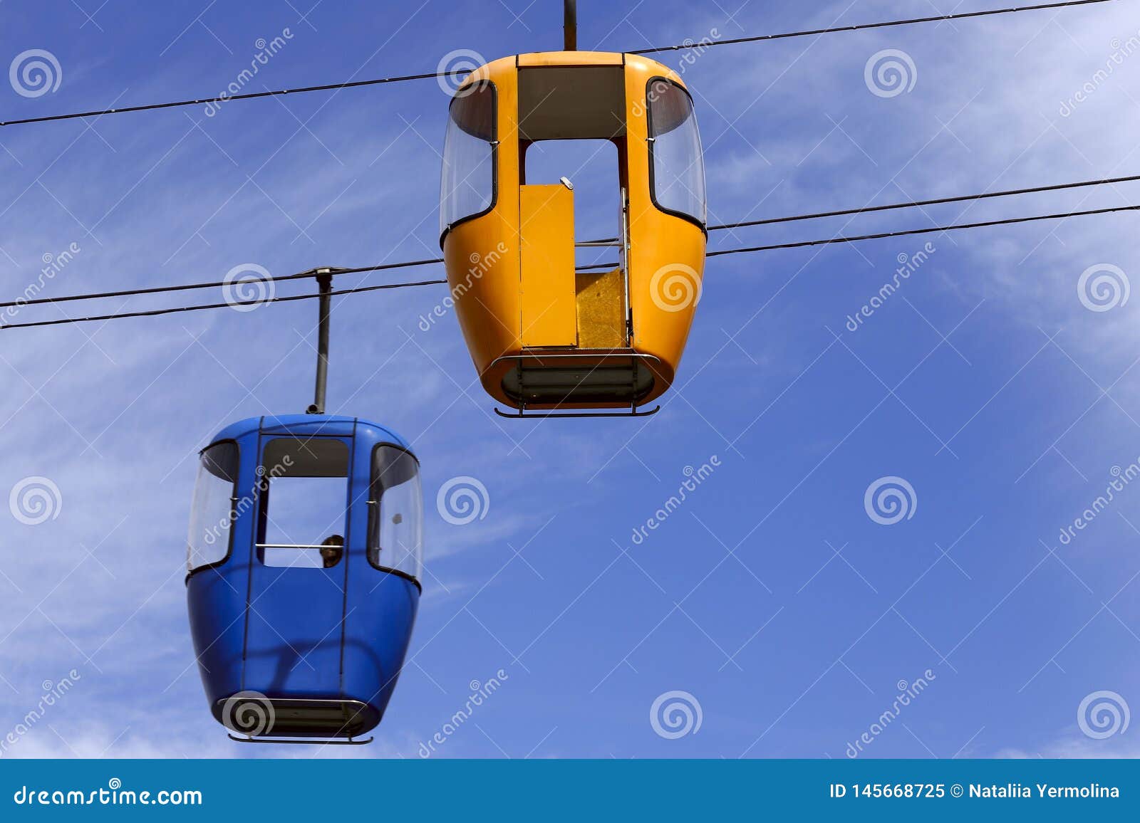 Two Cabins of the Cable Car Against the Sky and Clouds. Stock Image ...