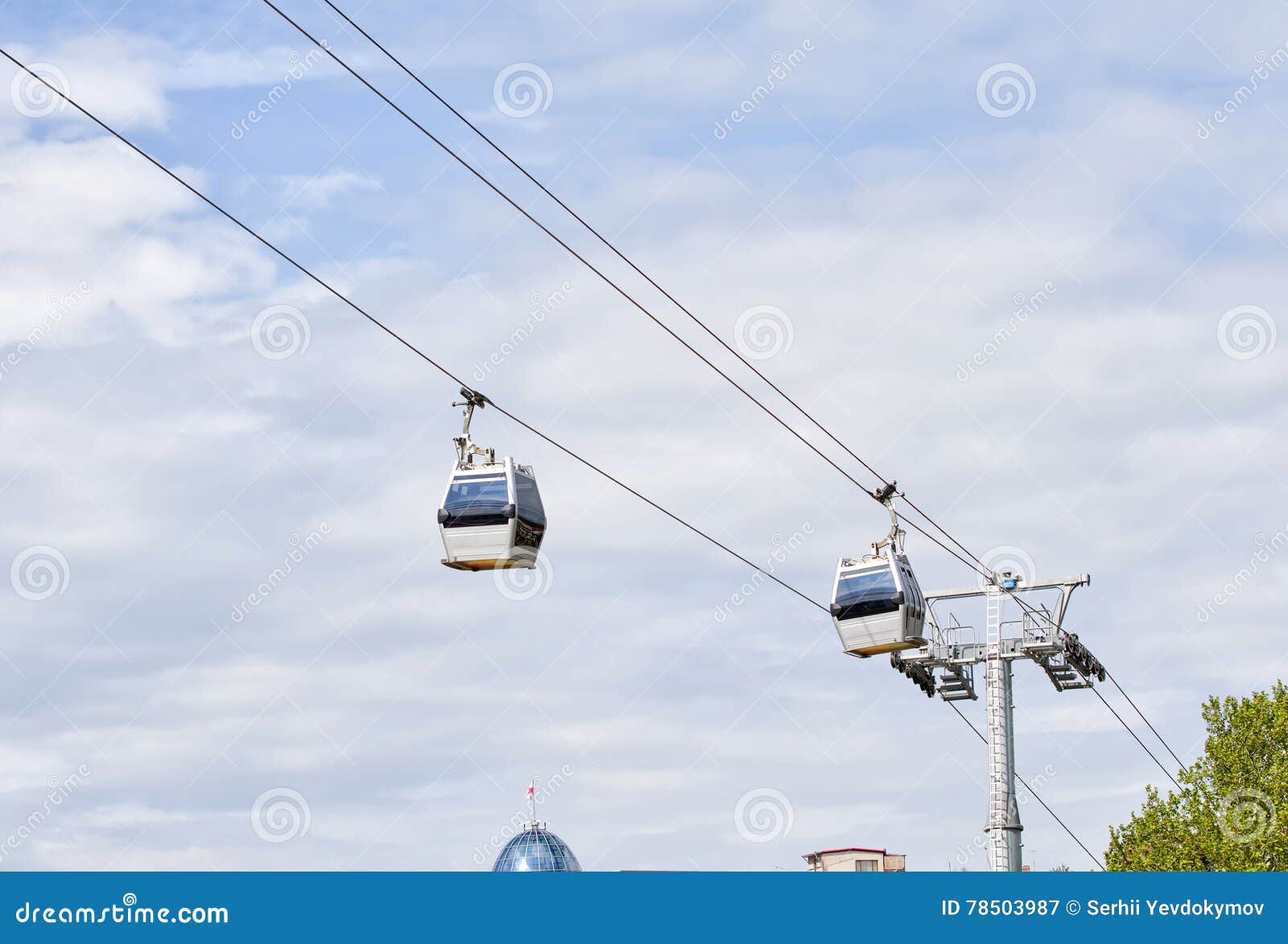 Two Cabins Cable Car Against the Sky, Tbilisi Stock Image - Image of ...