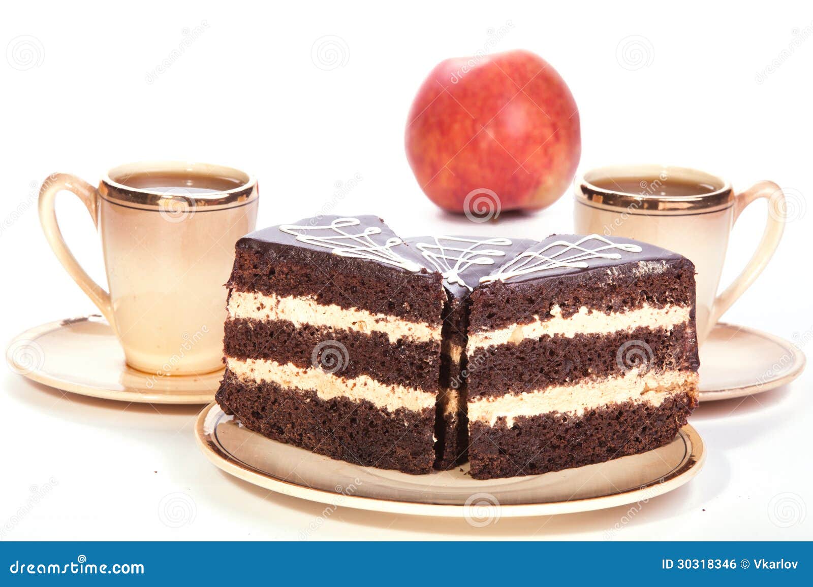 Two Cake on a Plates with Two Cups of Coffee Stock Photo - Image of ...