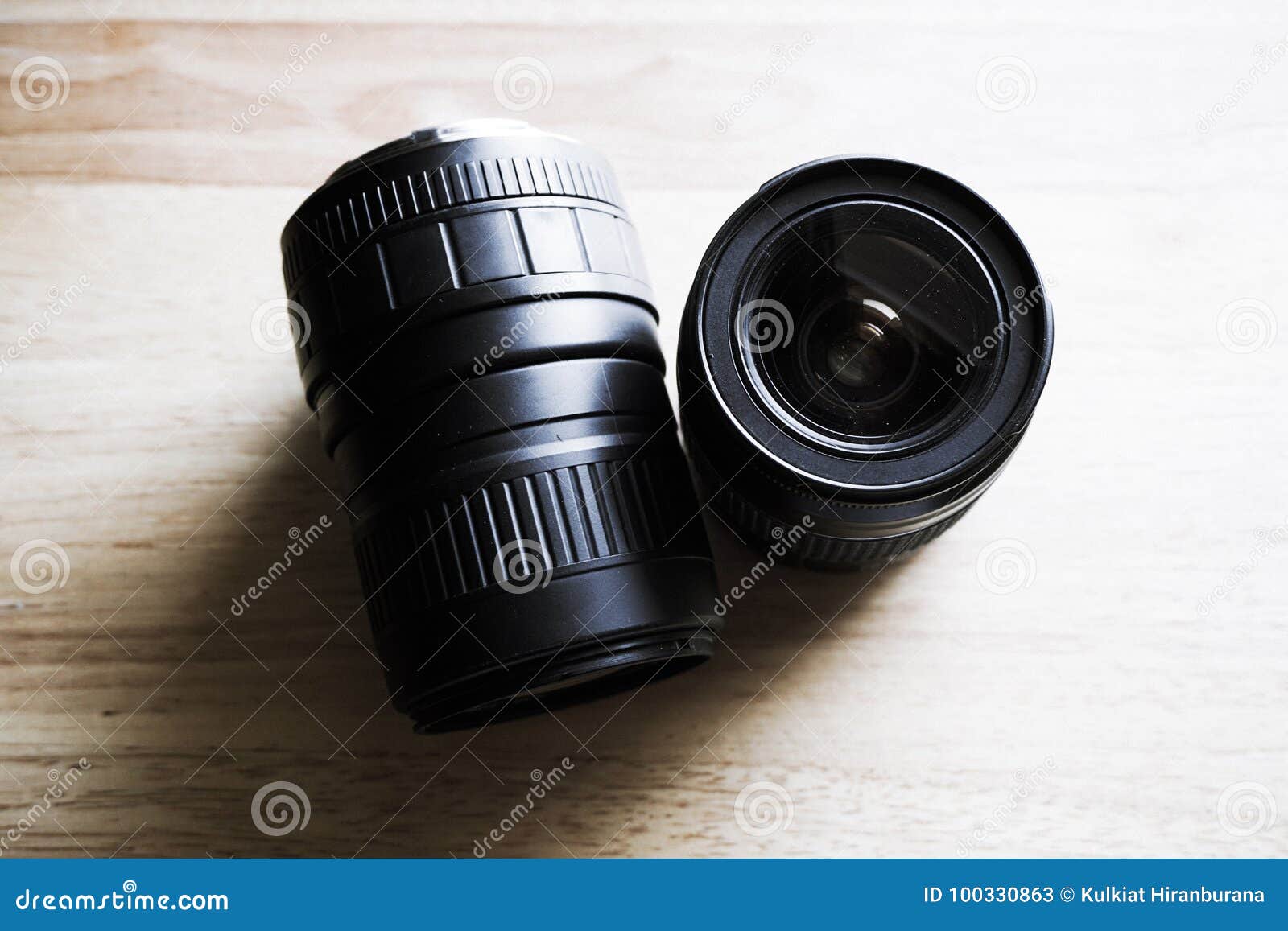 Two Camera Lens on Table Top Stock Image - Image of equipment, focus ...