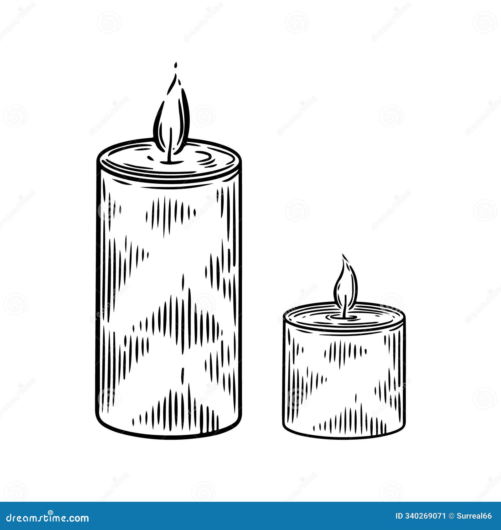 Two Candles Engraved Isolated on White Background Stock Illustration ...