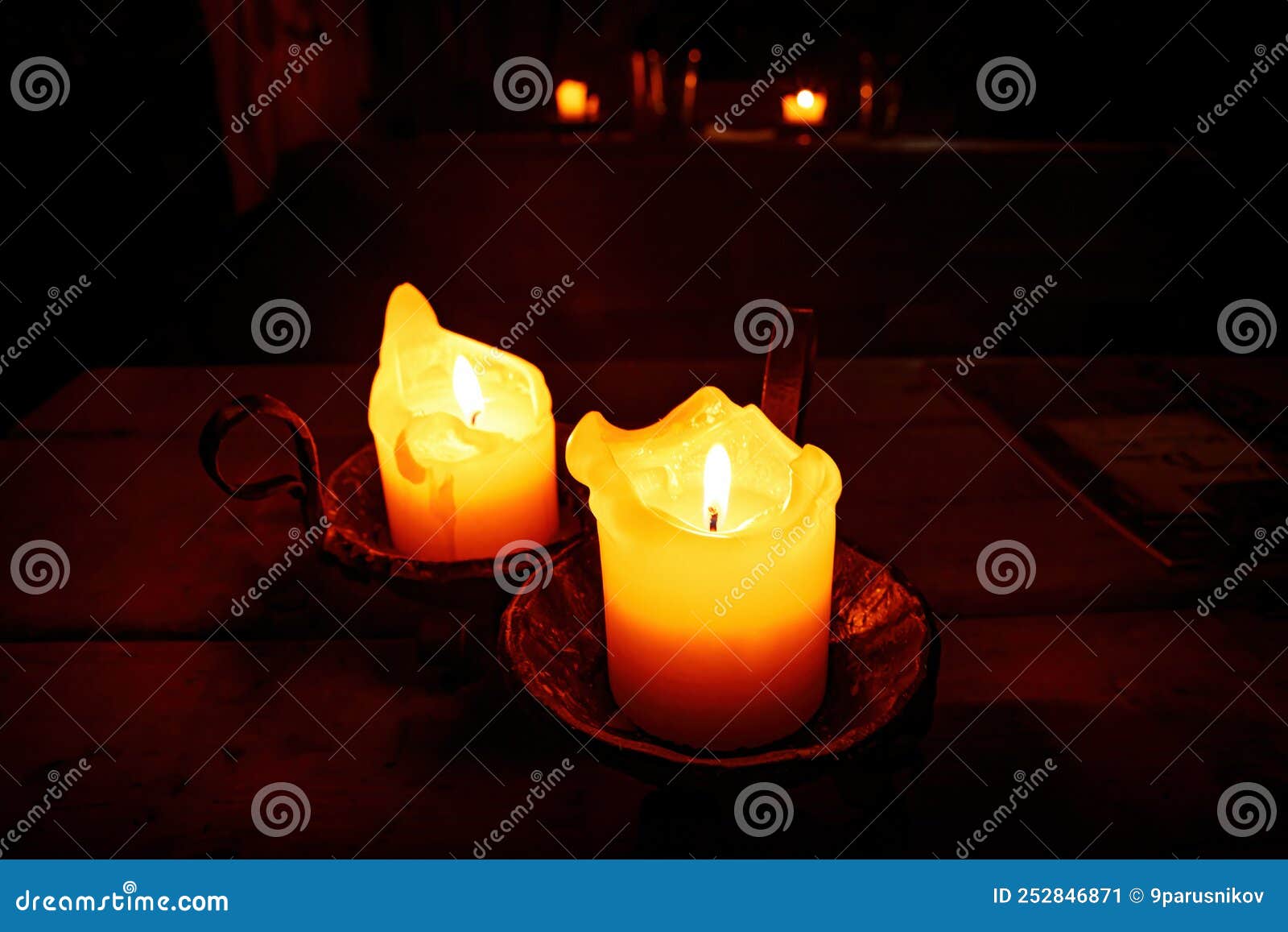 Two Candles in the Medieval Interior. Stock Image - Image of halloween ...
