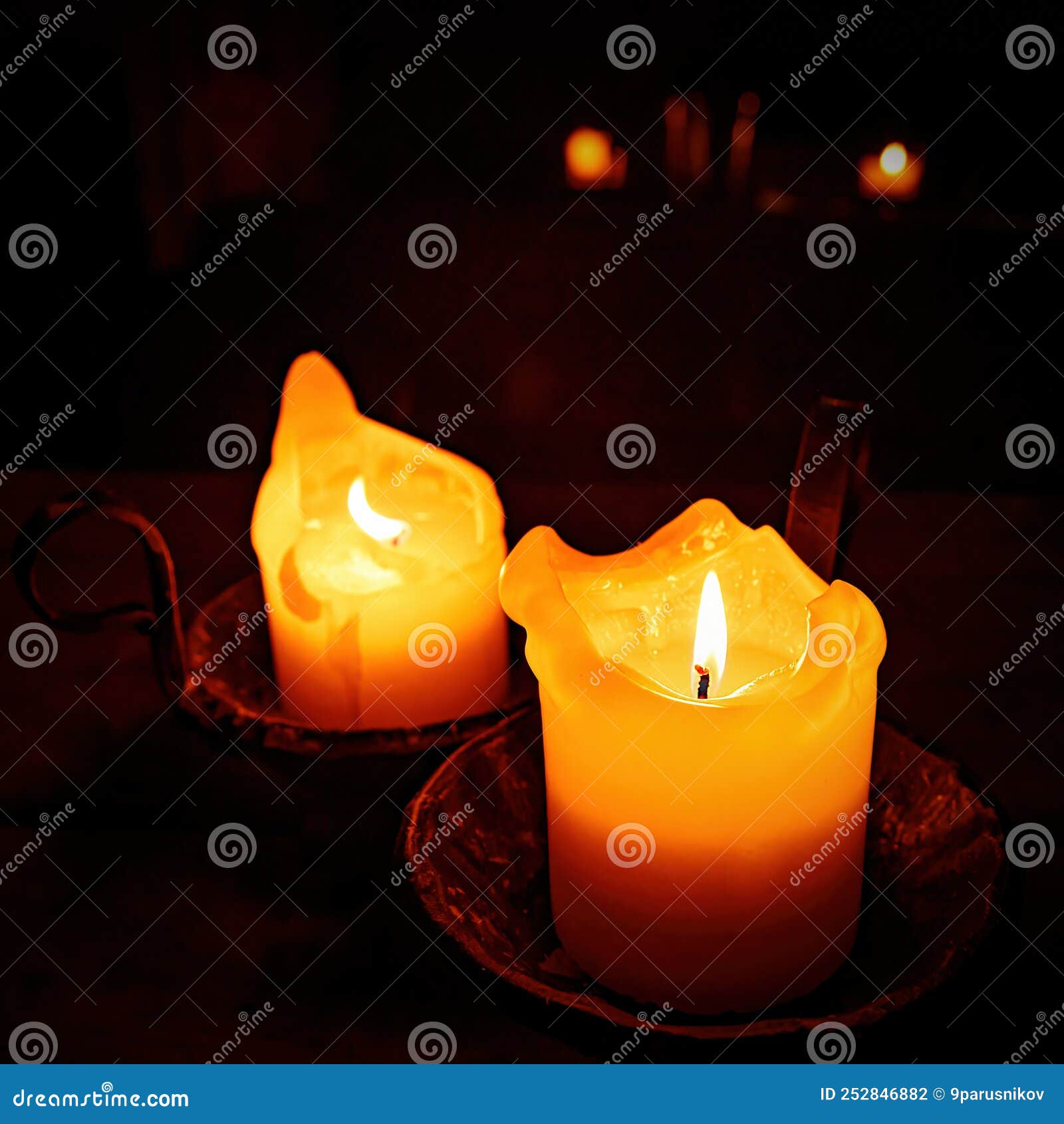 Two Candles in the Medieval Interior. Stock Photo - Image of background ...