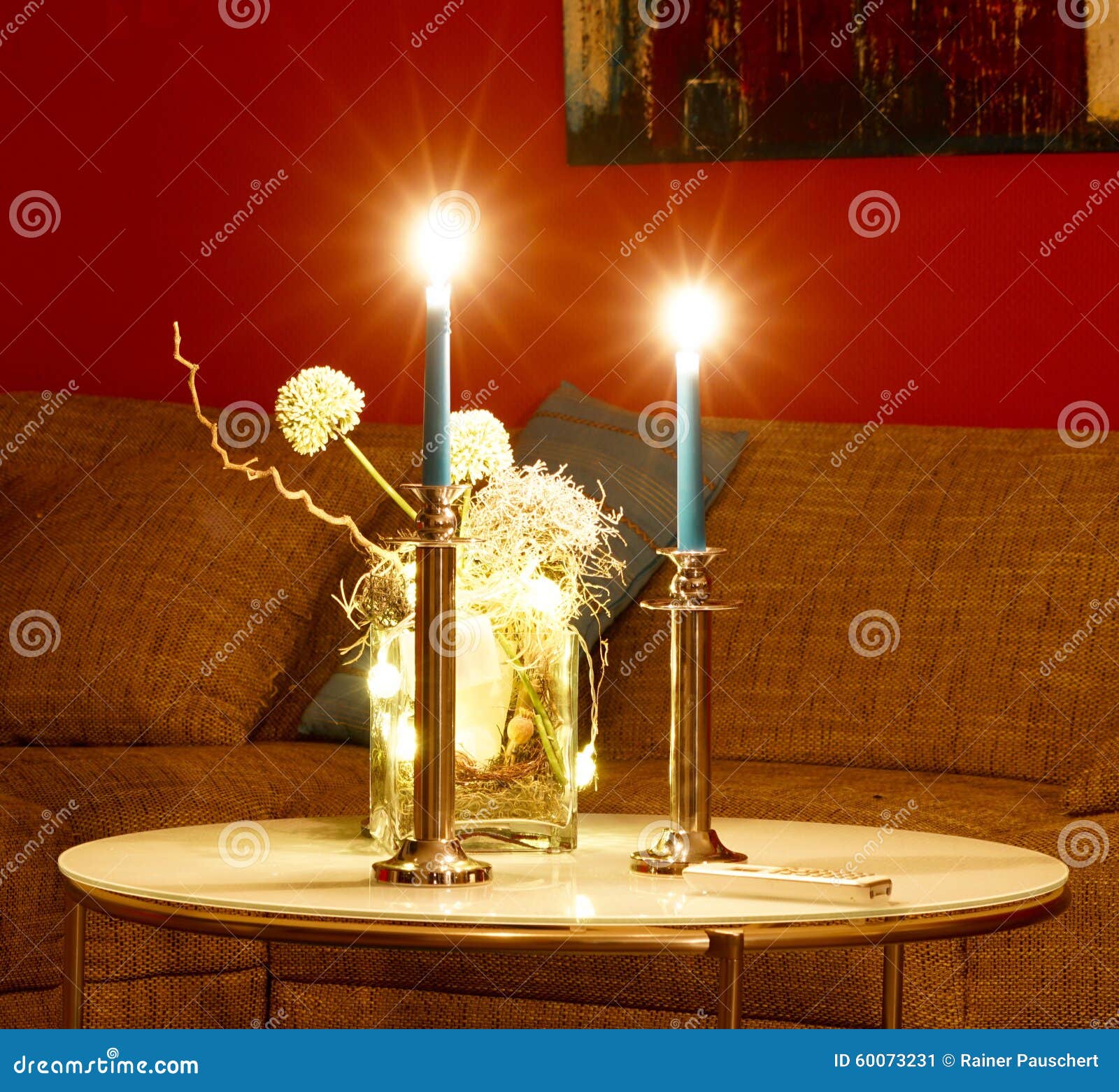Two Candles and Some Flowers Stock Image - Image of space, burning ...