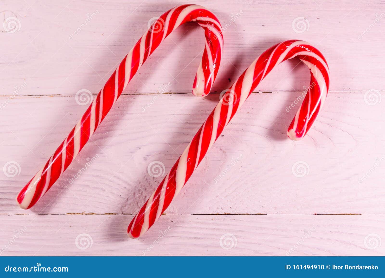 Two Candy Canes on a Wooden Table. Top View Stock Photo - Image of food ...