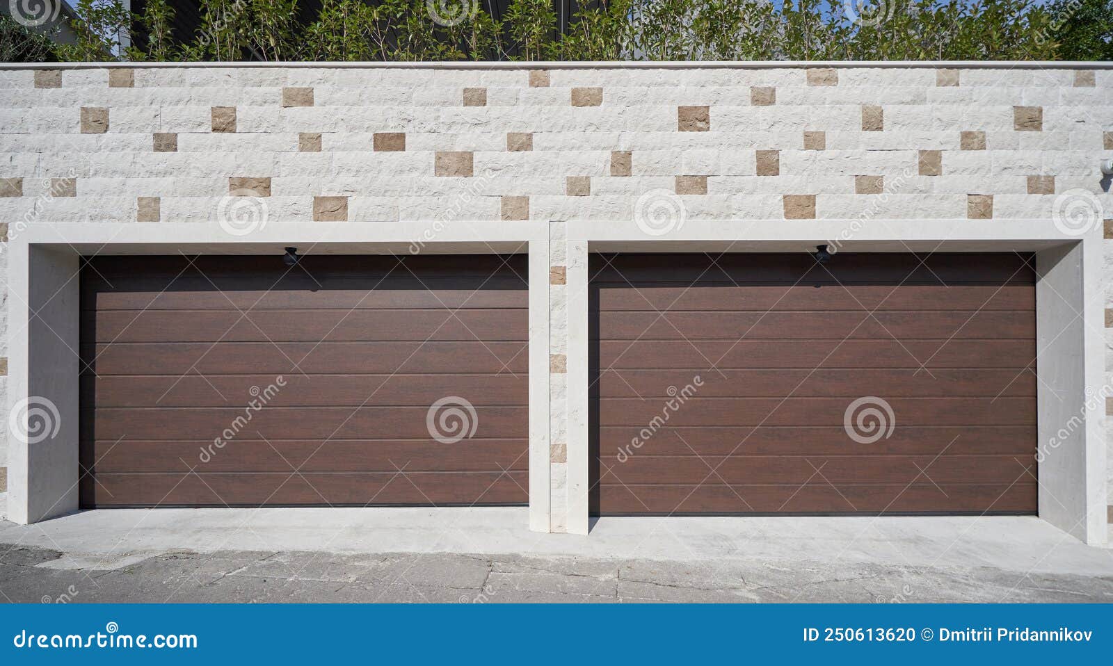 Two Car Garage with Wide Garage Doors Stock Photo - Image of doorway ...