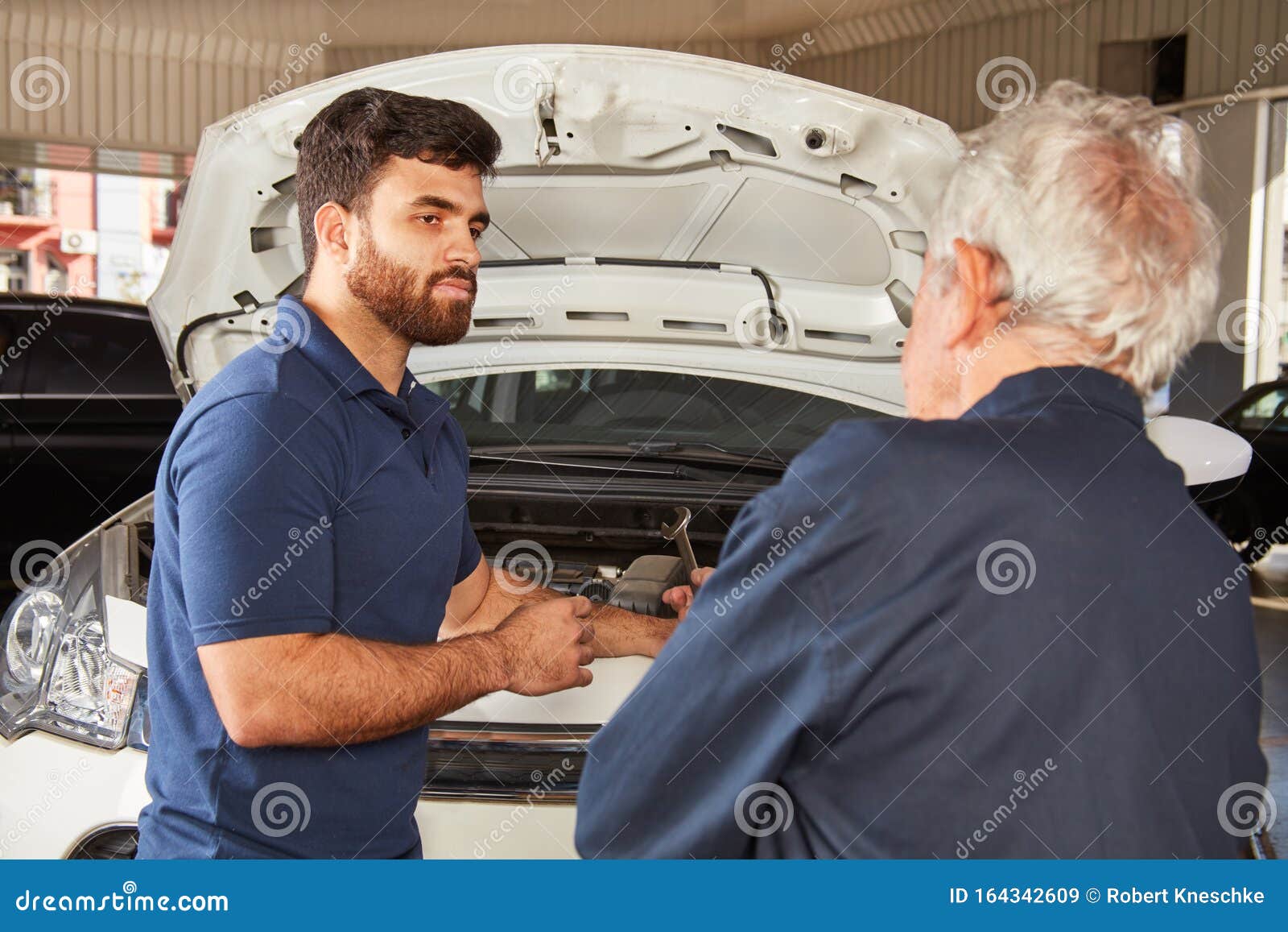 Two Car Mechatronics Make an Engine Check Stock Image - Image of tool ...