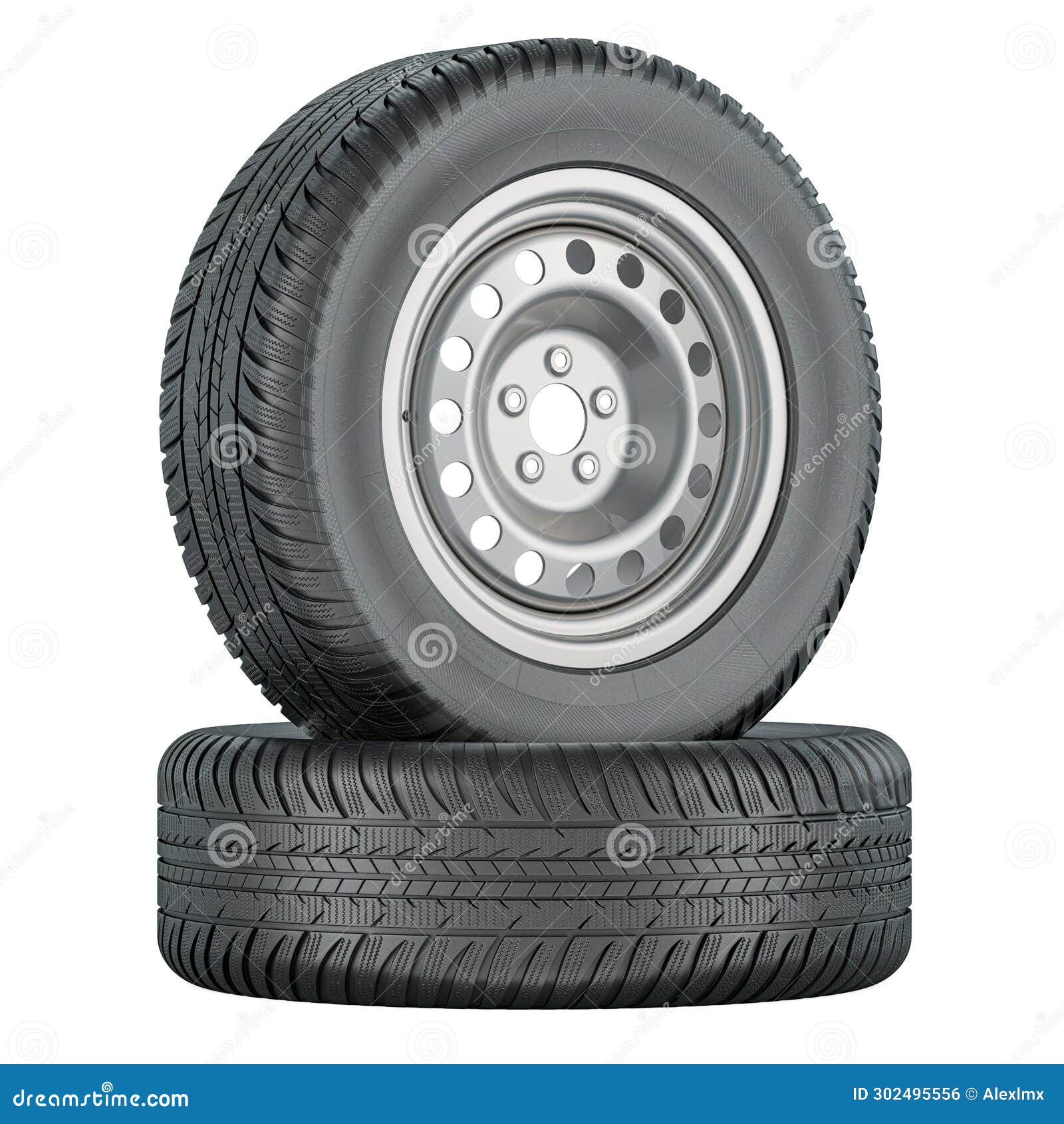 Two Car Steel Wheels with Tires. 3D Rendering Stock Illustration ...