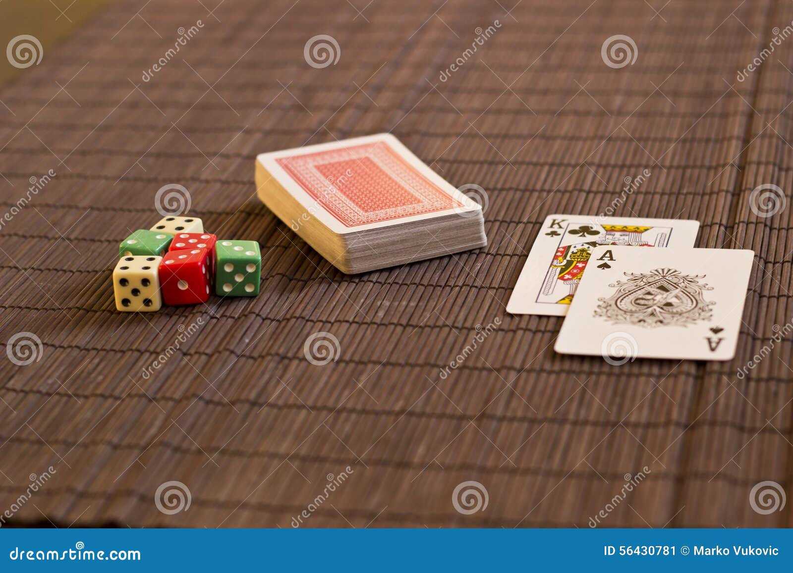 Two Cards Near Deck with Dices Stock Image - Image of winning, cards ...