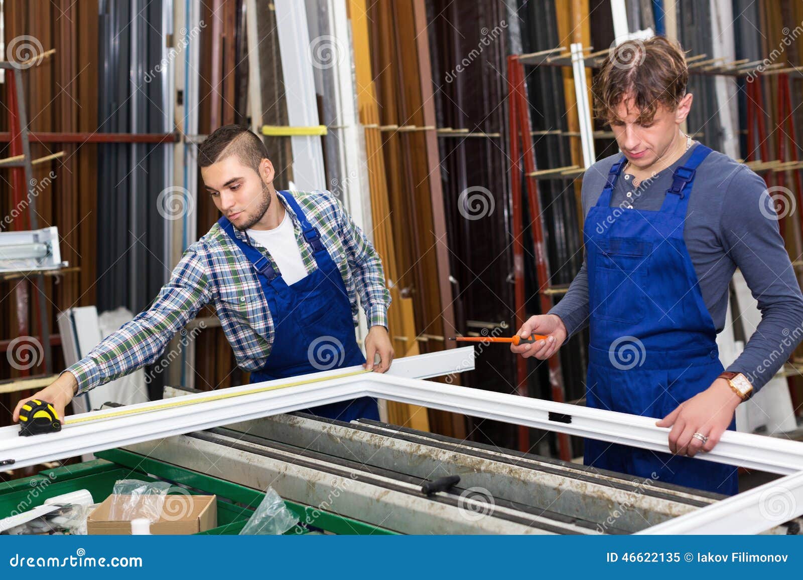 Two Careful Workers Inspecting Windows Stock Image - Image of russian ...