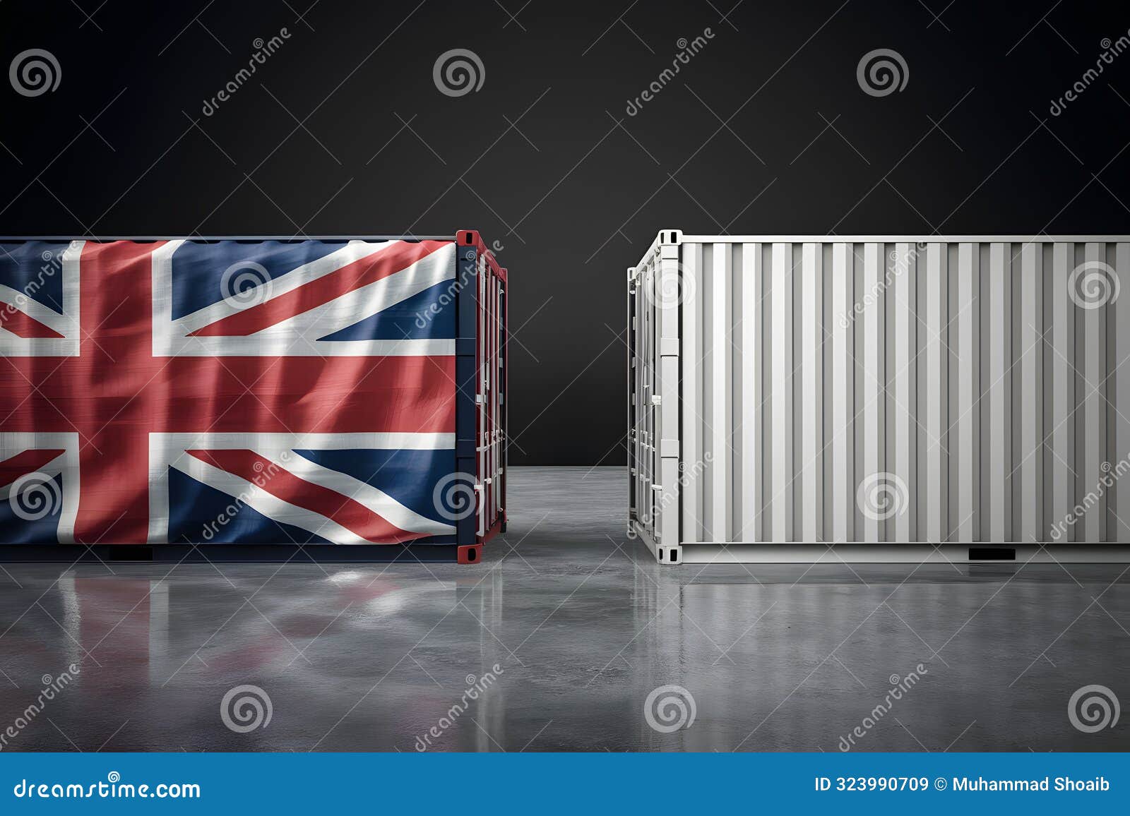 Two Cargo Containers Union Jack on Left, Plain White on Right Stock ...
