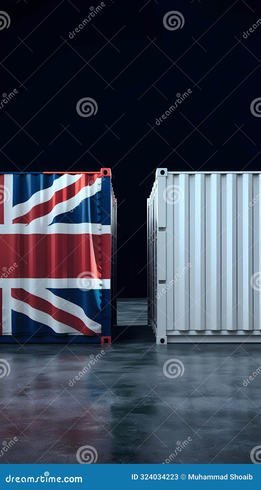Two Cargo Containers Union Jack on Left, Plain White on Right Stock ...