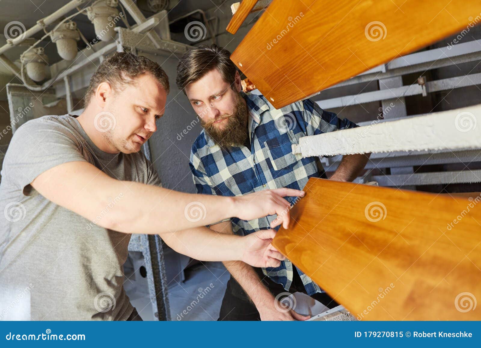 Two Carpenters Discuss the Woodwork Stock Image - Image of carpenter ...