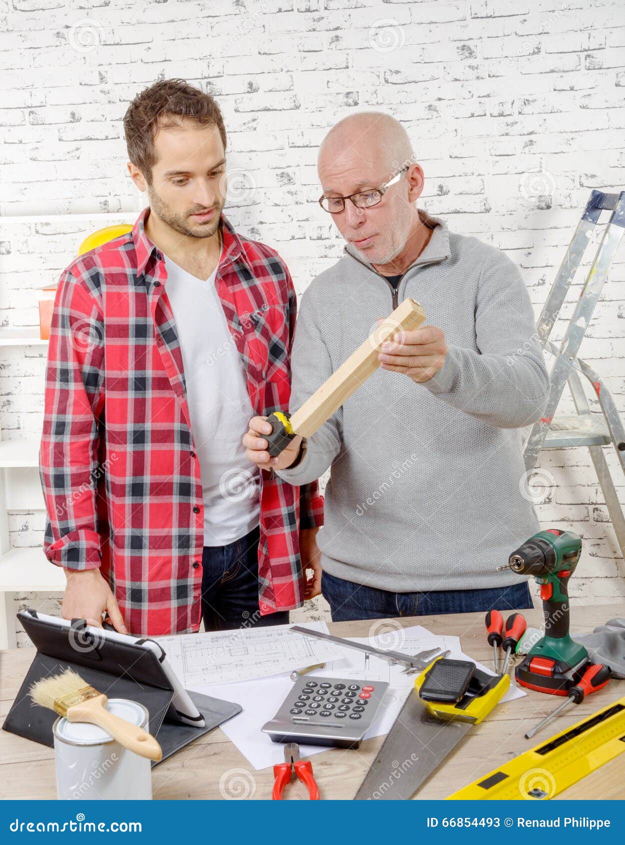 Two Carpenters Working in Their Office Stock Image - Image of team ...