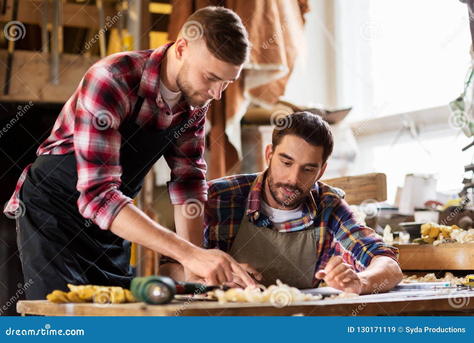 Two Carpenters Working at Workshop Stock Image - Image of person, beard ...