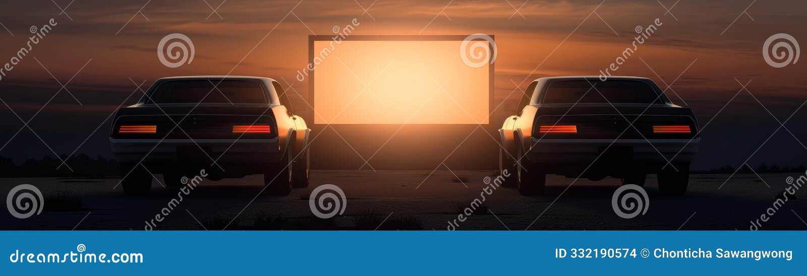 Two Cars Facing Each Other with a Bright Light in the Background Stock ...