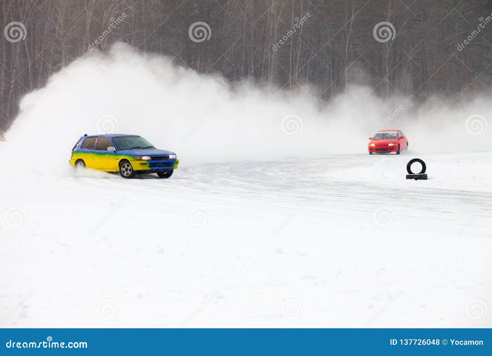 Two cars at ice racing stock photo. Image of rally, long - 137726048