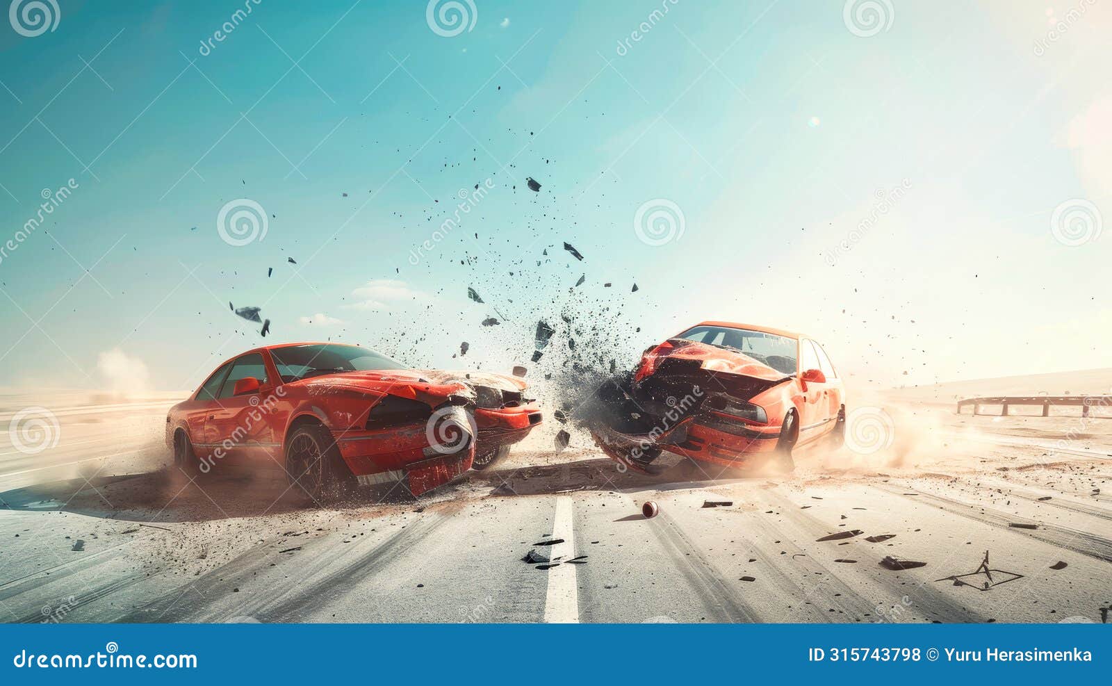 Two Cars Stand Still In The Middle Of The Road After A Collision ...