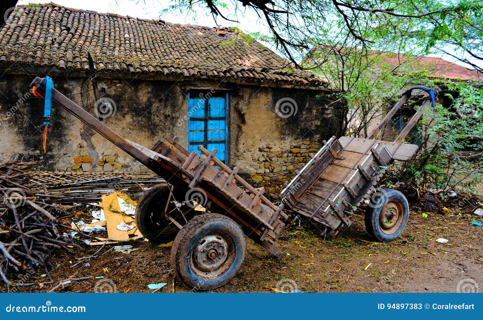Two Cart with Old Indian Small Building Stock Image - Image of ...