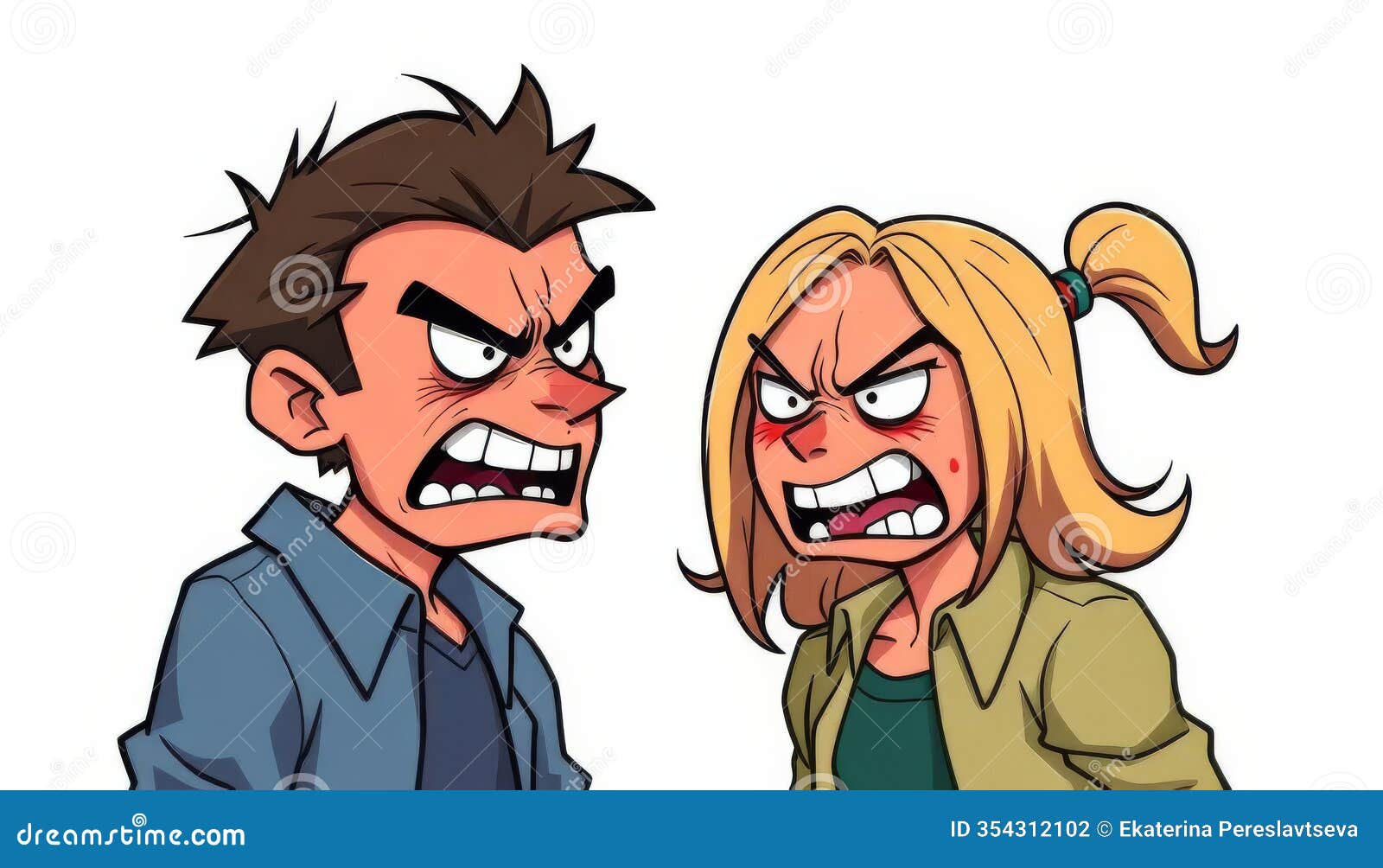 Two Cartoon Characters are Arguing with Each Other Stock Photo - Image ...