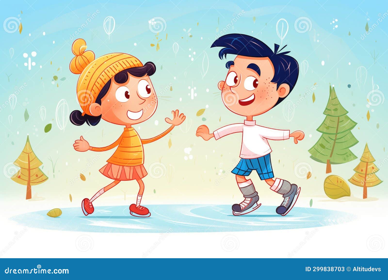 Two Cartoon Characters Engaging in a Friendly Ice Dance Stock Image ...