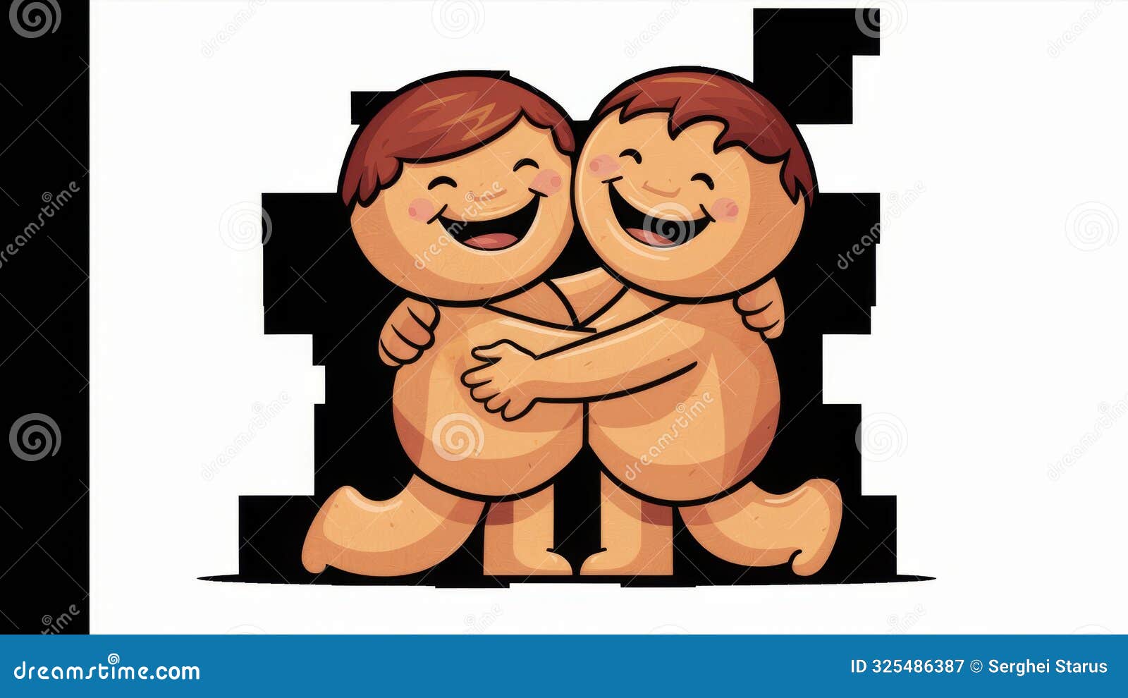 Two Cartoon Characters Hugging Each Other with a Smile on Their Faces ...