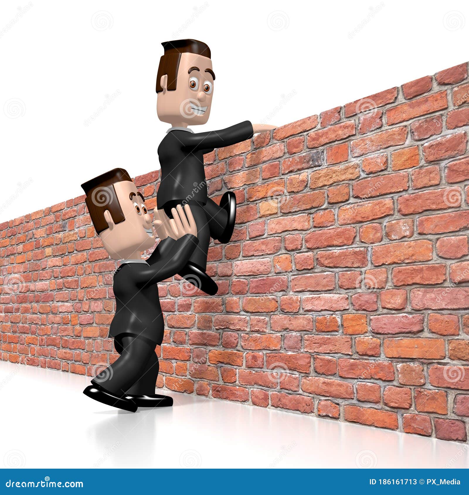 Two Cartoon Characters - One Help Another Getting Over the Wall Stock ...