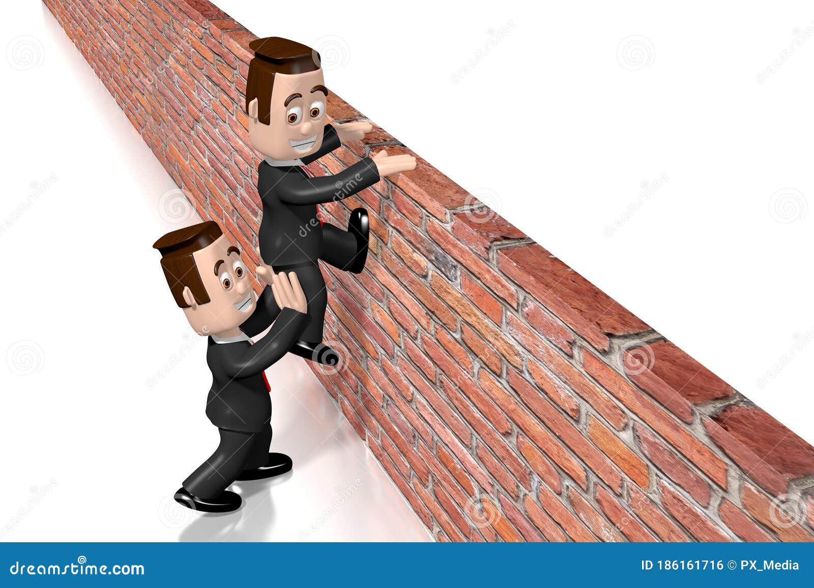 Two Cartoon Characters - One Help Another Getting Over the Wall Stock ...