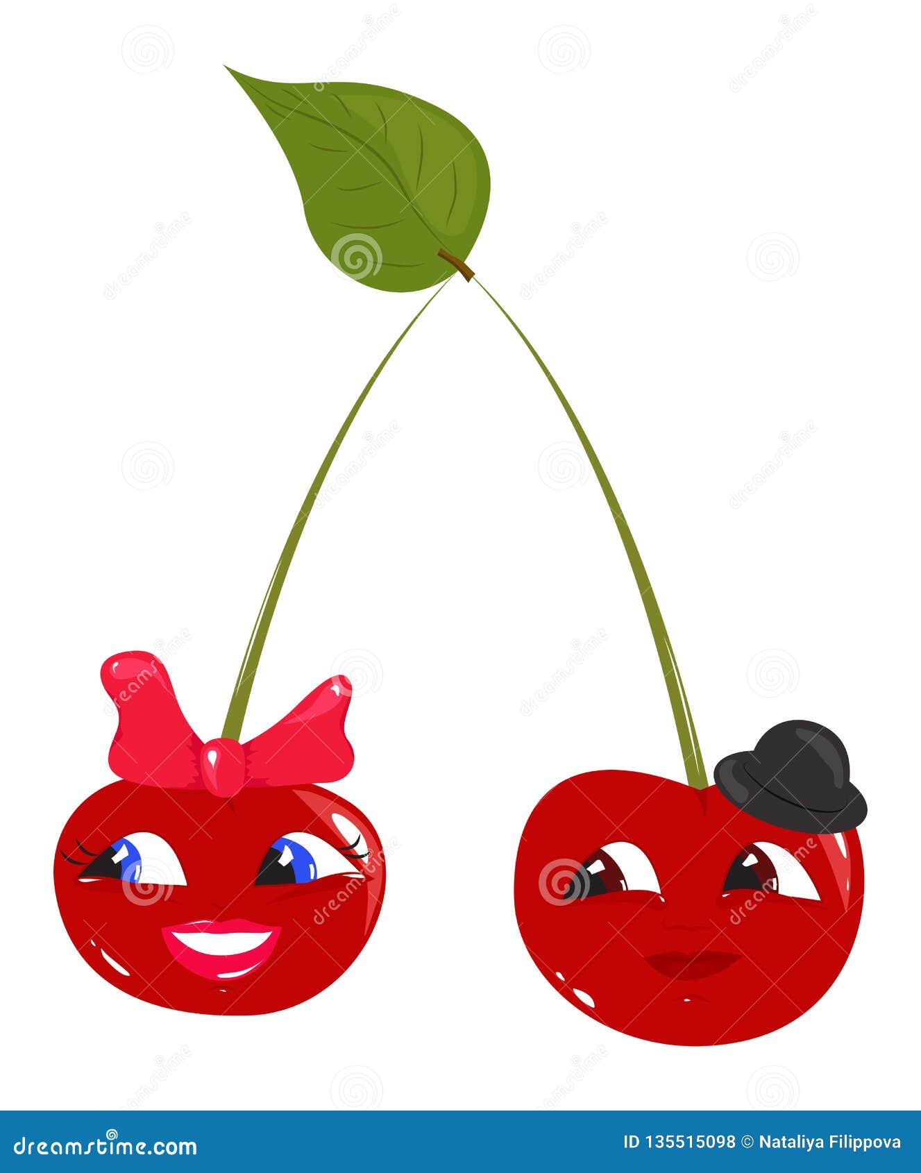 Two cartoon cherries stock vector. Illustration of symbol - 135515098