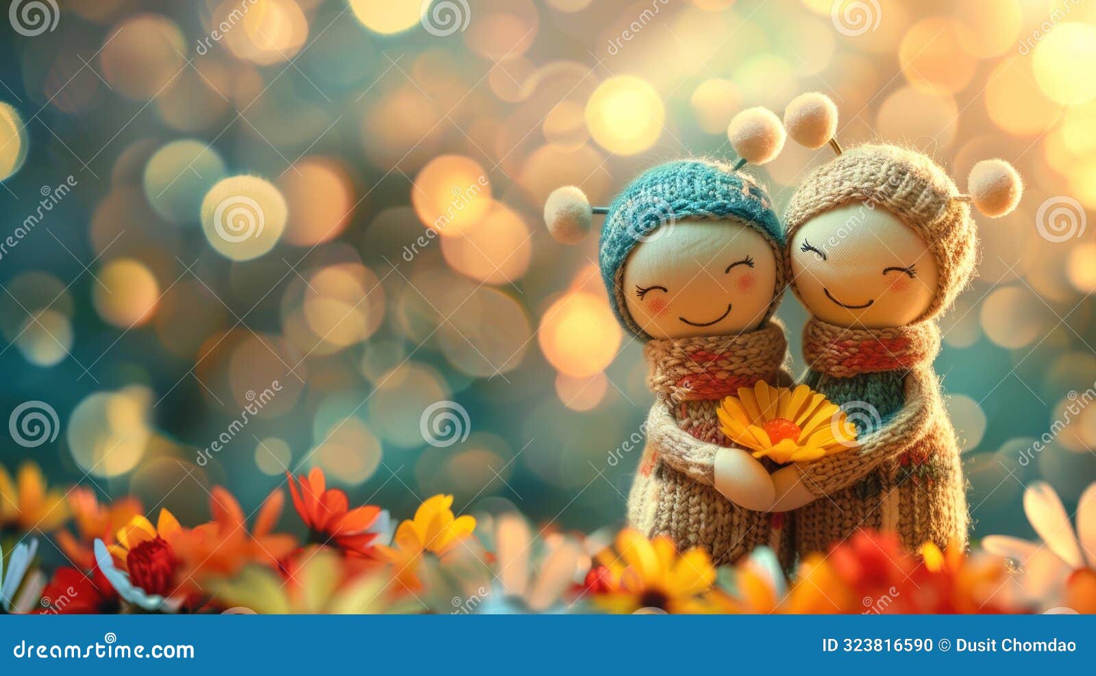 Two Cartoon Dolls Happily Embrace Each Other Stock Illustration ...