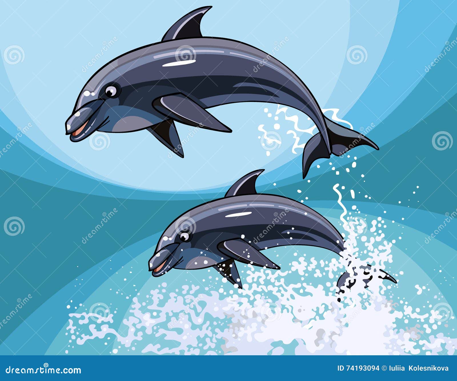 Cartoon Dolphins. Playful Sea Animal Character In Various Poses Jumping ...