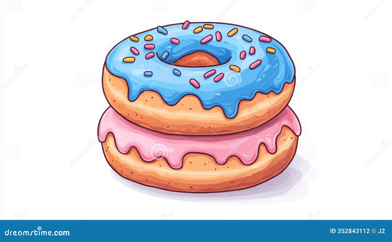 Two Cartoon Donuts with Colorful Icing and Sprinkles Stock Illustration ...