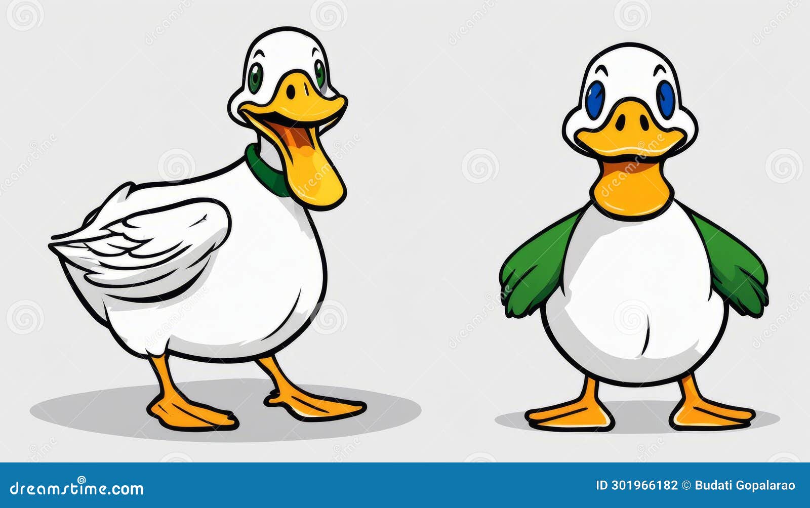 Two Cartoon Ducks with Green Necks and Yellow Beaks Stock Illustration ...