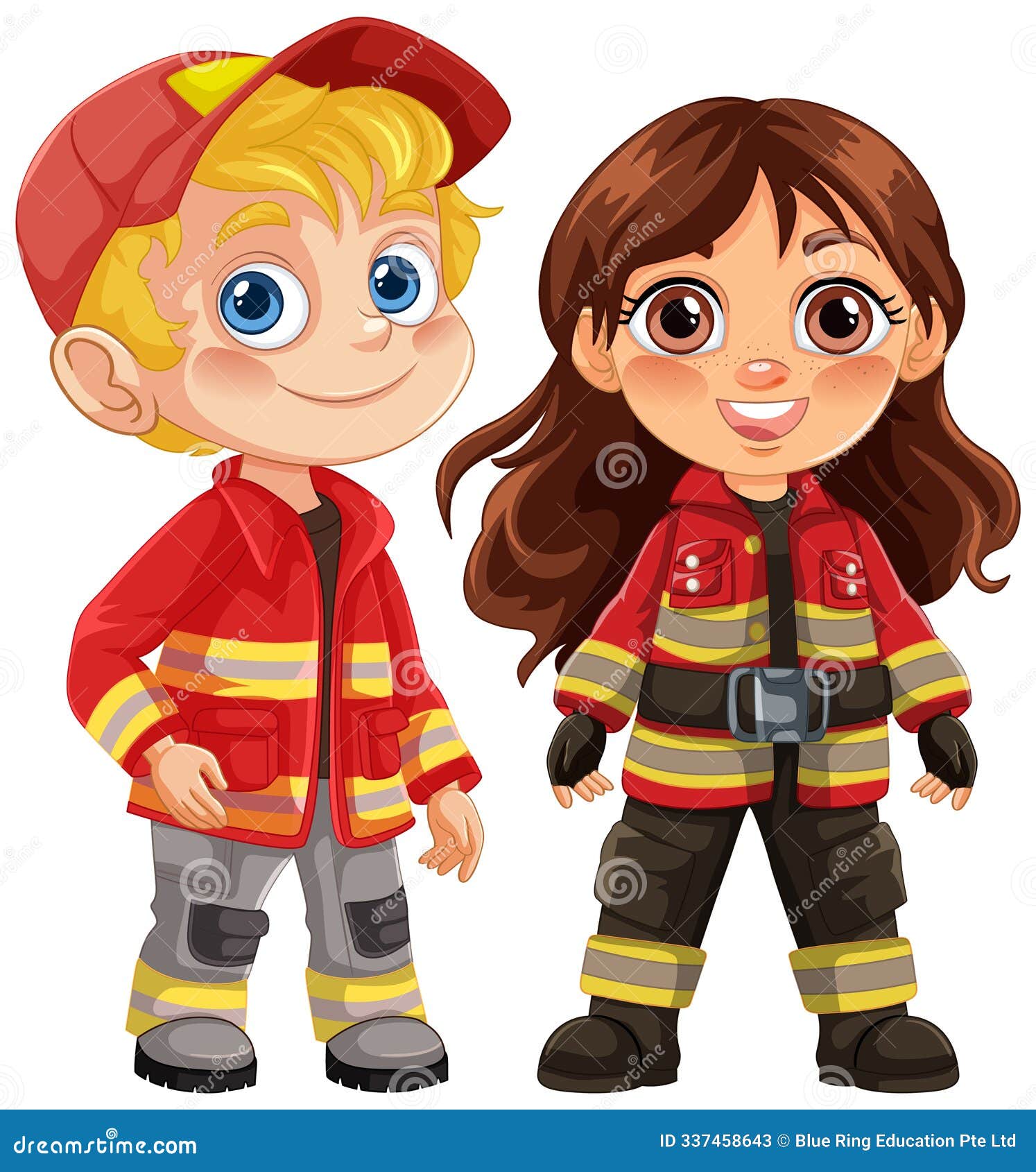 Two cartoon firefighters stock vector. Illustration of cartoon - 337458643
