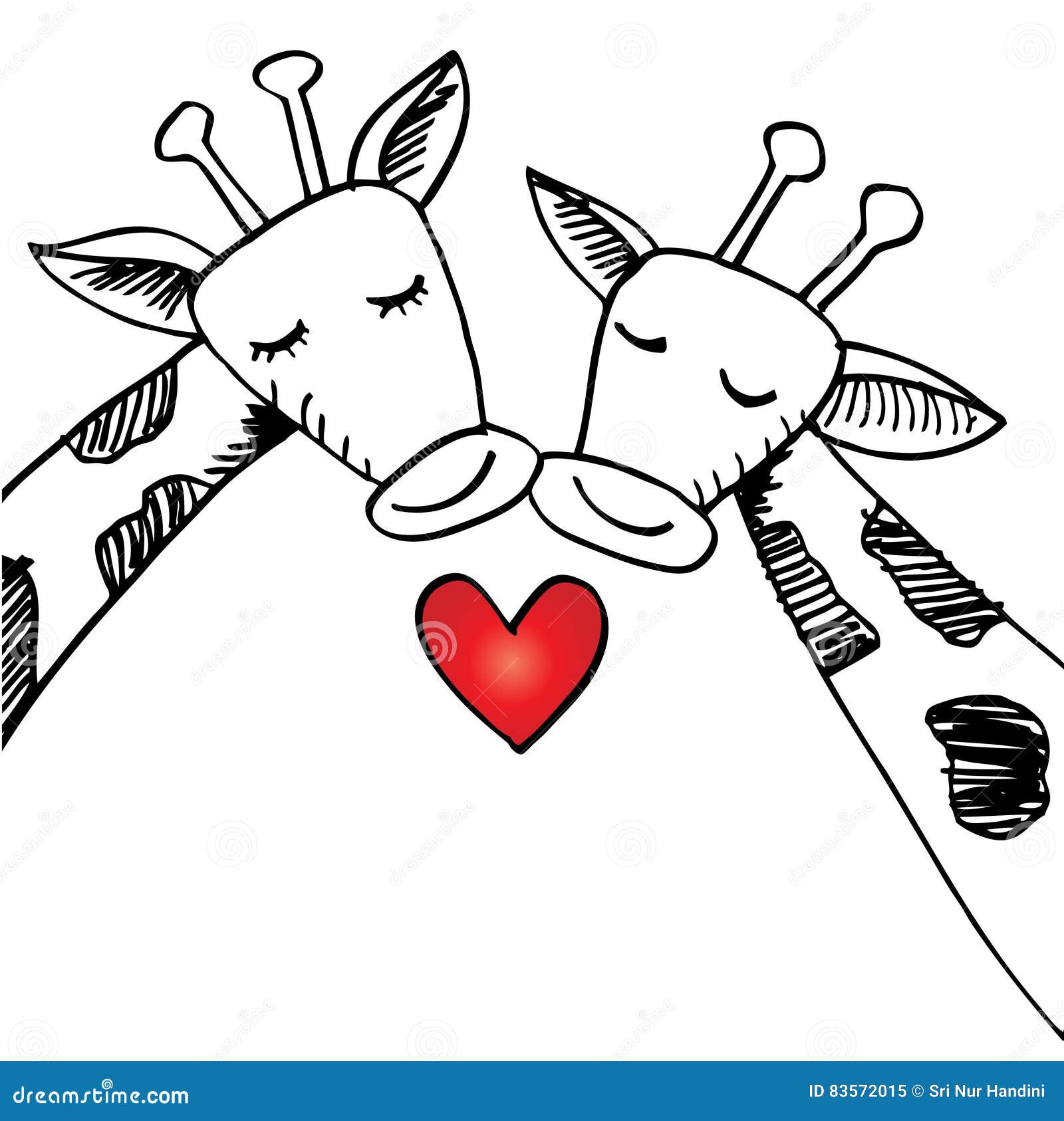 Two Cartoon Giraffes On A Heart Background Vector Illustration ...