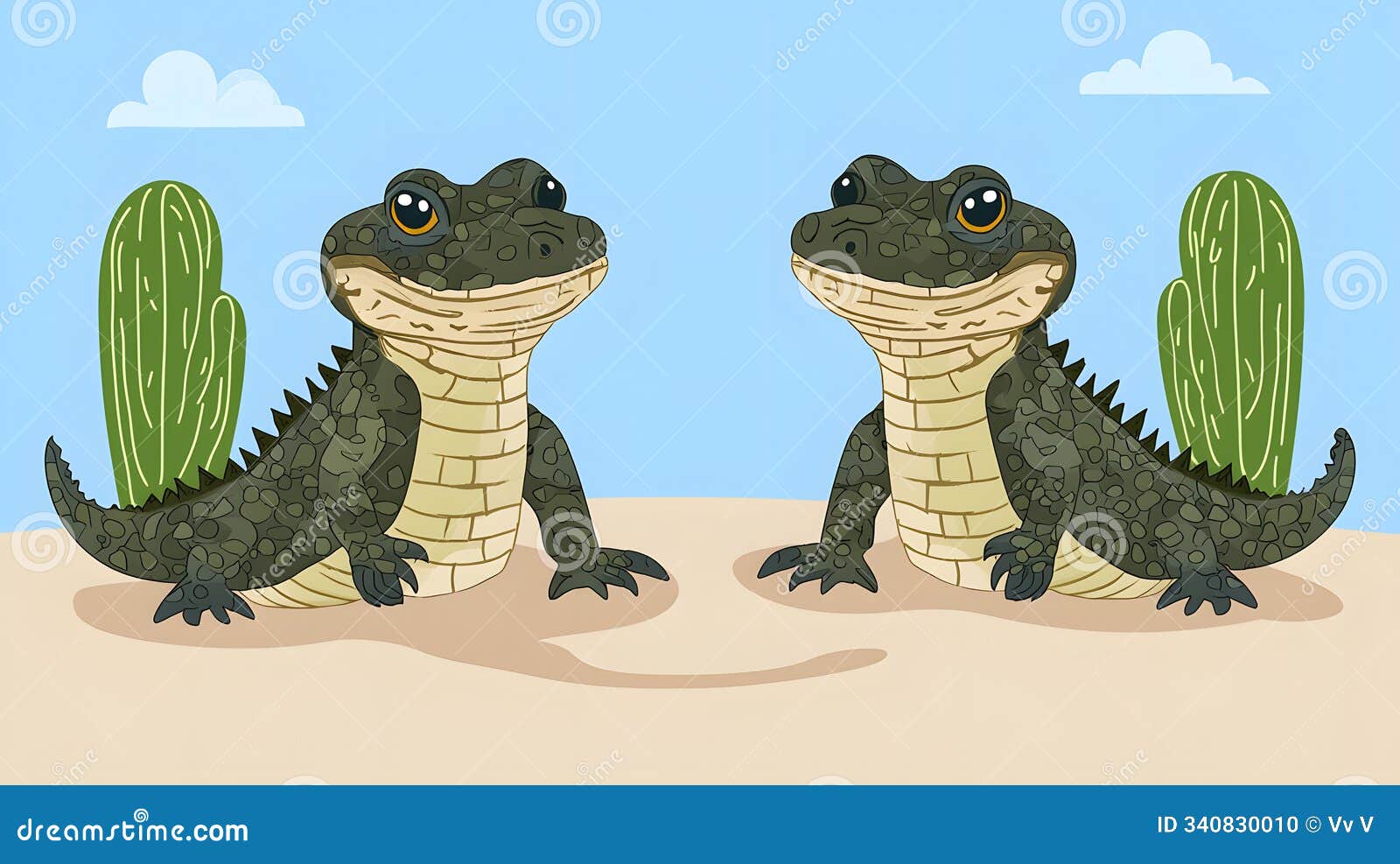 Two Cartoon Lizards in a Desert Setting Stock Photo - Image of ...