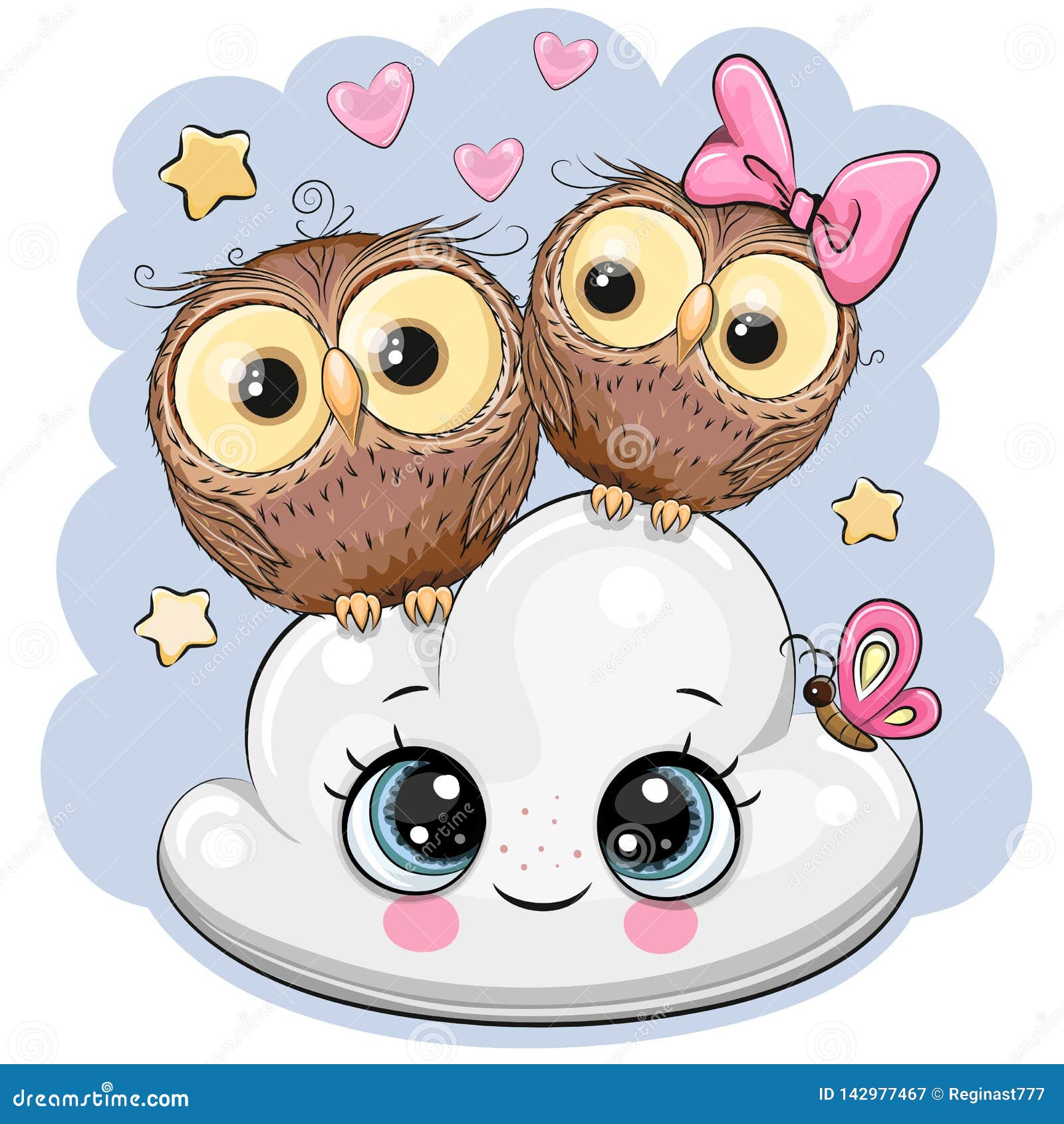 Two Cartoon Owls on a Cloud Stock Vector - Illustration of hand ...