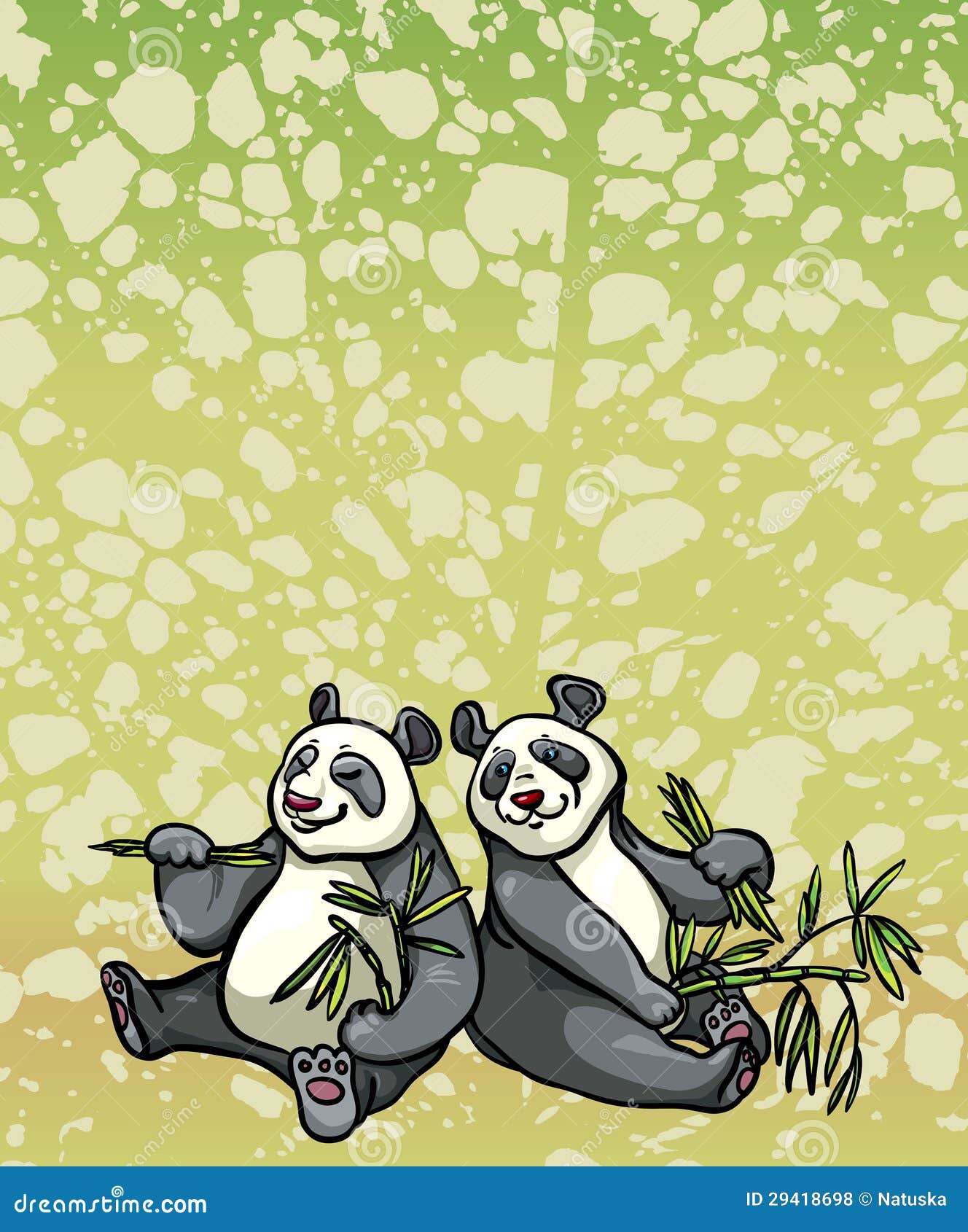 Two Cartoon Panda and Bamboo Leaves Stock Illustration - Illustration ...