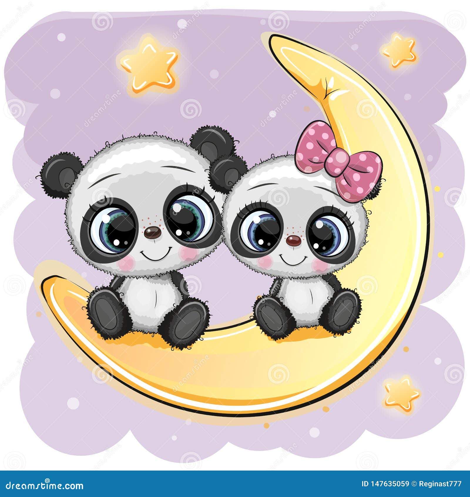 Two Cartoon Pandas are Sitting on the Moon Stock Vector - Illustration ...