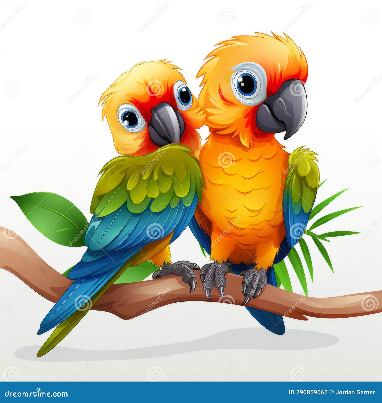 Two Cartoon Parrots Sitting on a Branch Stock Illustration ...