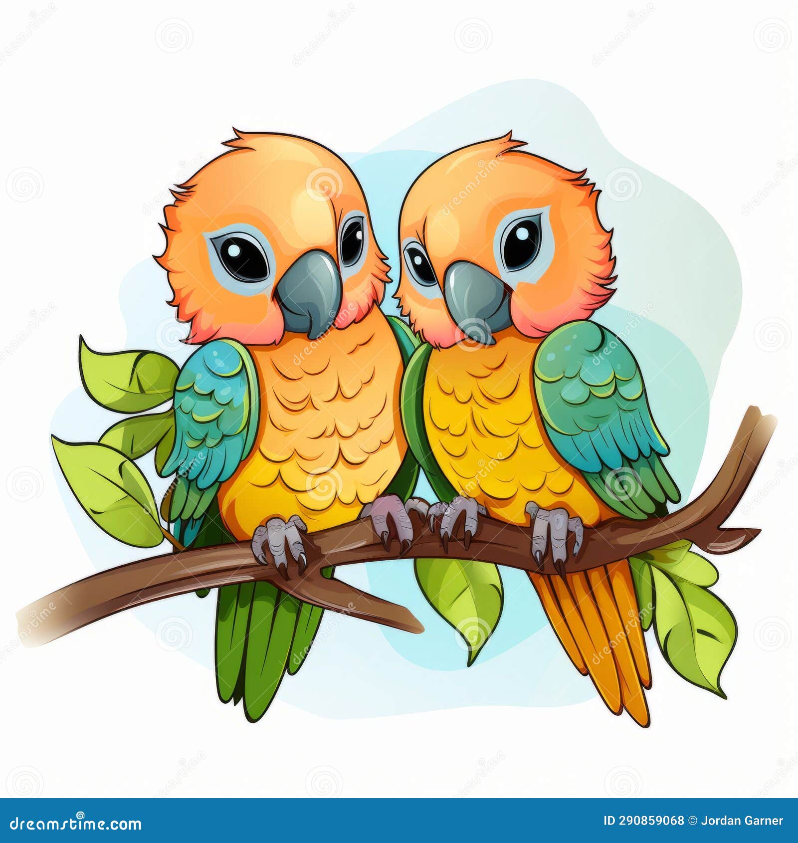 Two Cartoon Parrots Sitting on a Branch Stock Illustration ...