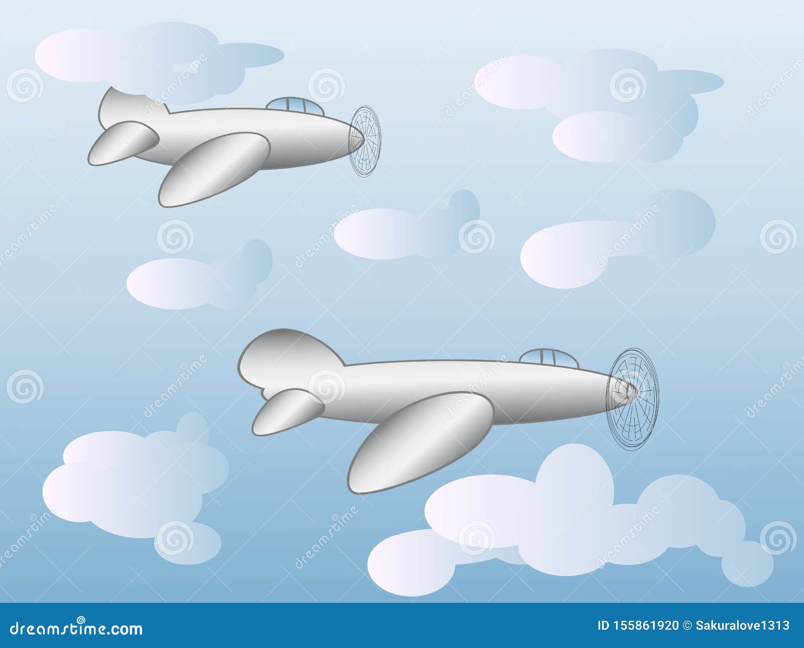 Two Cartoon Planes Fly in the Sky among the Light Clouds Stock ...