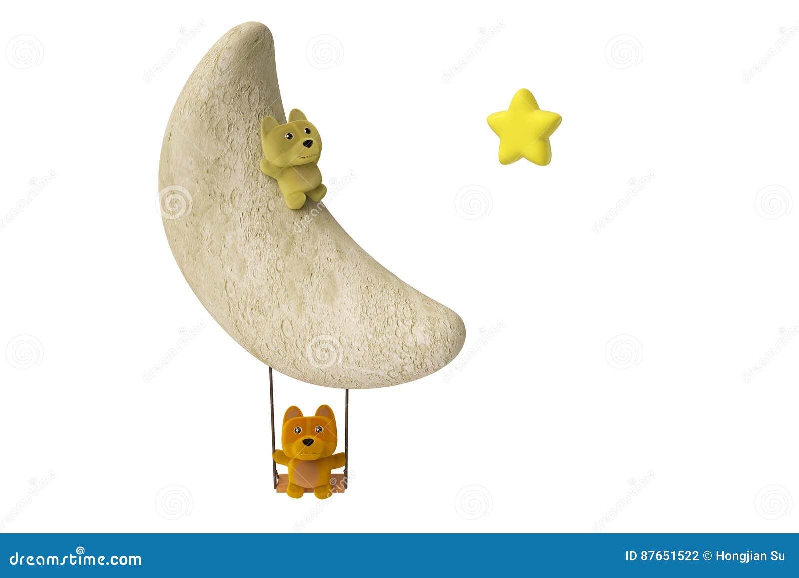 Two Cartoon Puppy Playing on the Moon,3D Illustration. Stock ...