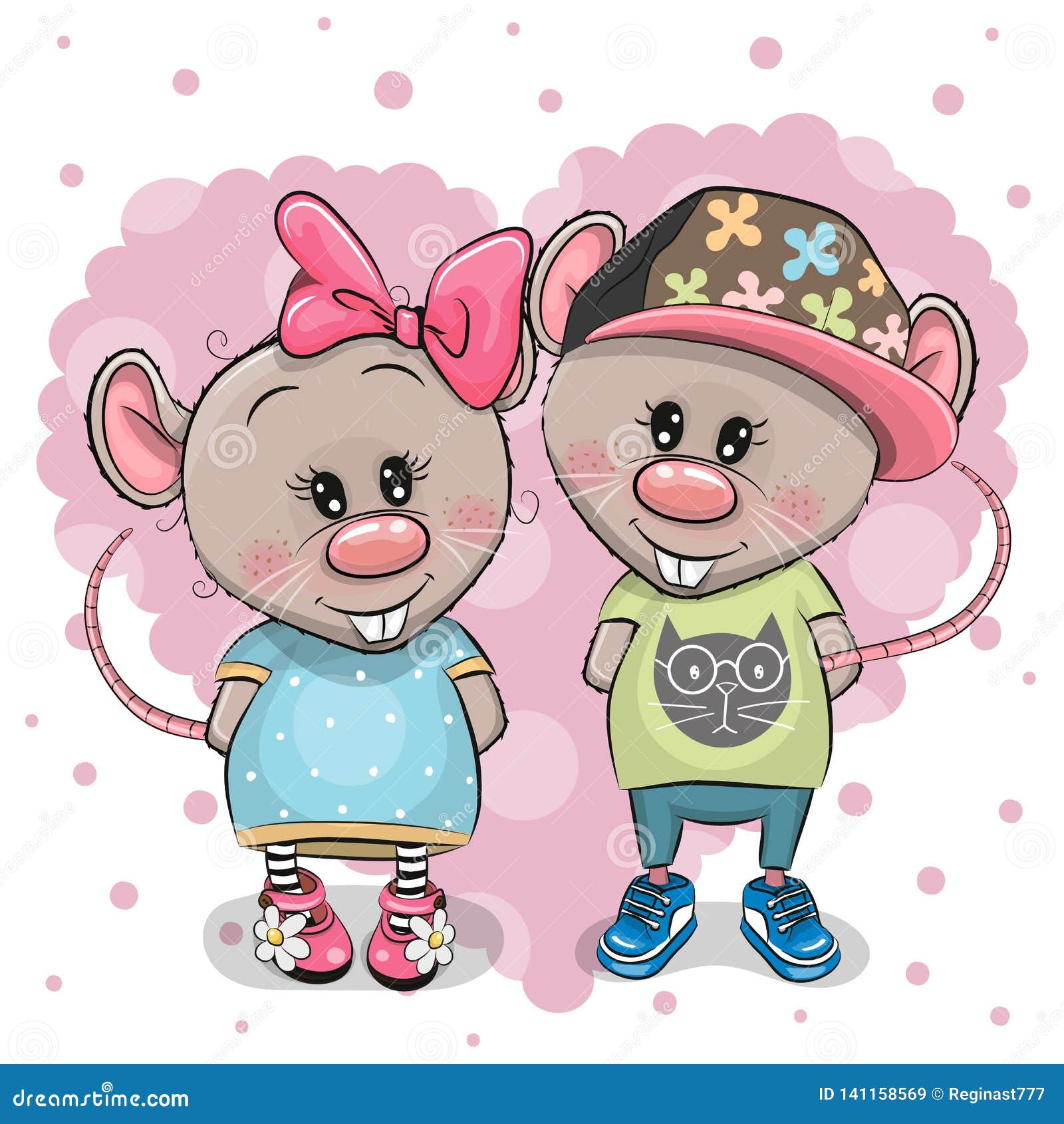 Two Cartoon Rats on a Heart Background Stock Vector - Illustration of ...